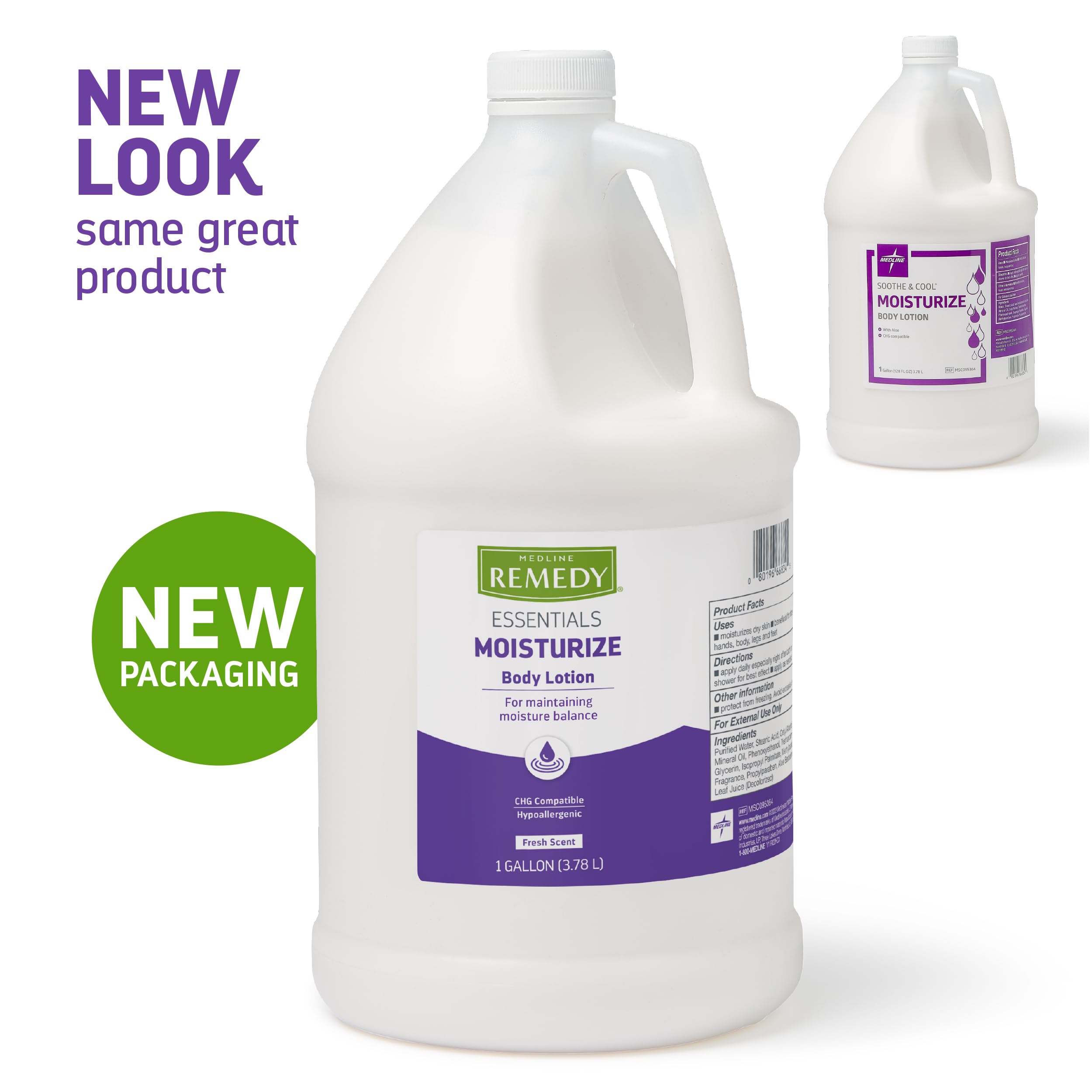 Medline Remedy Essentials Moisturizing Body Lotion (1 Gallon Bottle), 4 Count, Fresh Scent, Hydrating, Non-Greasy, For Dry Skin, Hypoallergenic, Men, Women, Elderly