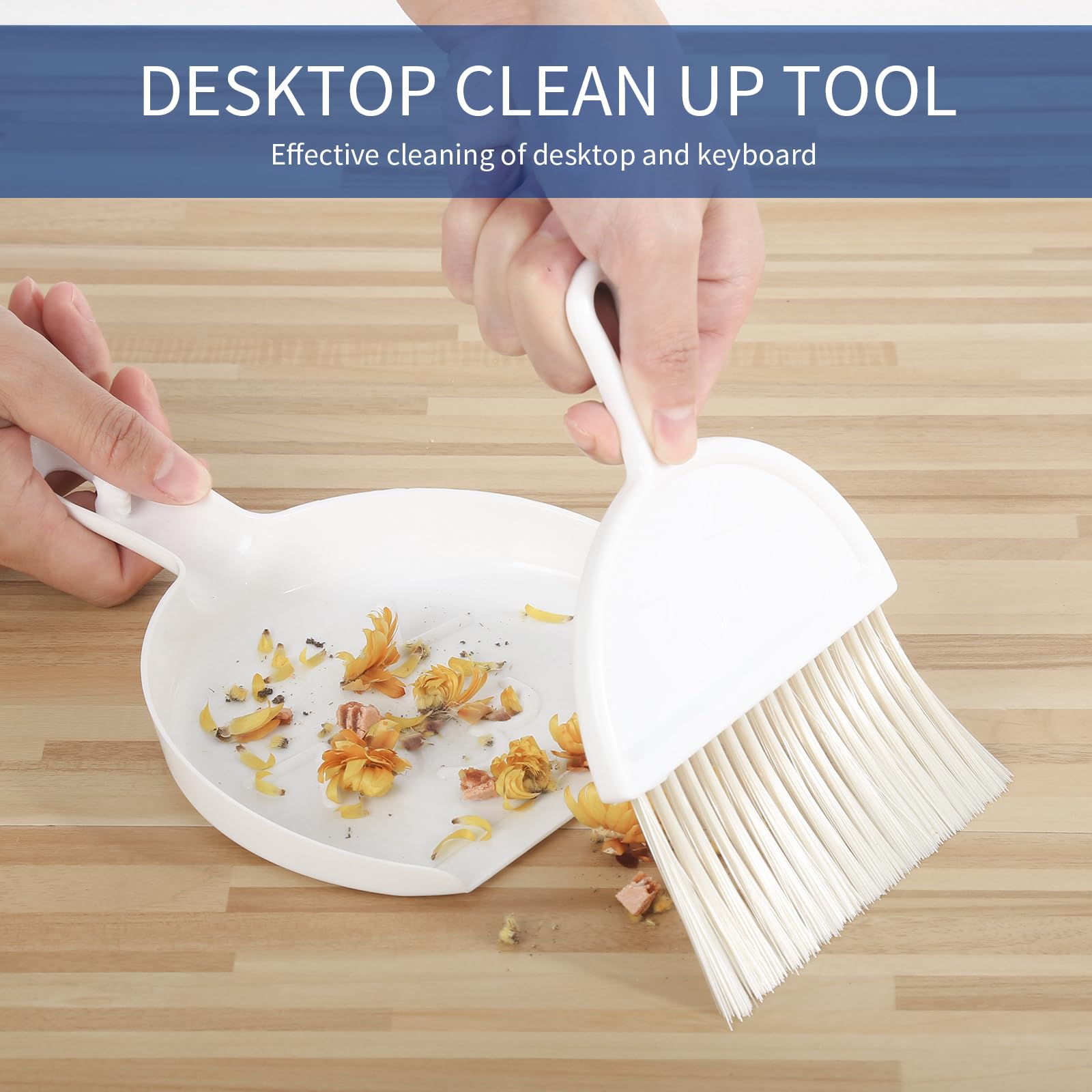 Broom with Dustpan Combo Set, 2 in 1 Broom and Dustpan Set with Long Handle, Upright 180° Rotating Broom with Brush and Lightwight Dust Pans for Home Kitchen Room Office Lobby Floor Cleaning,White