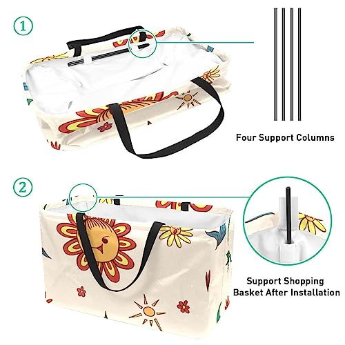 Cartoon Flower PrintingĀ Large Capacity Laundry Organizer Tote Bag - Reusable and Foldable Oxford Cloth Shopping Bags