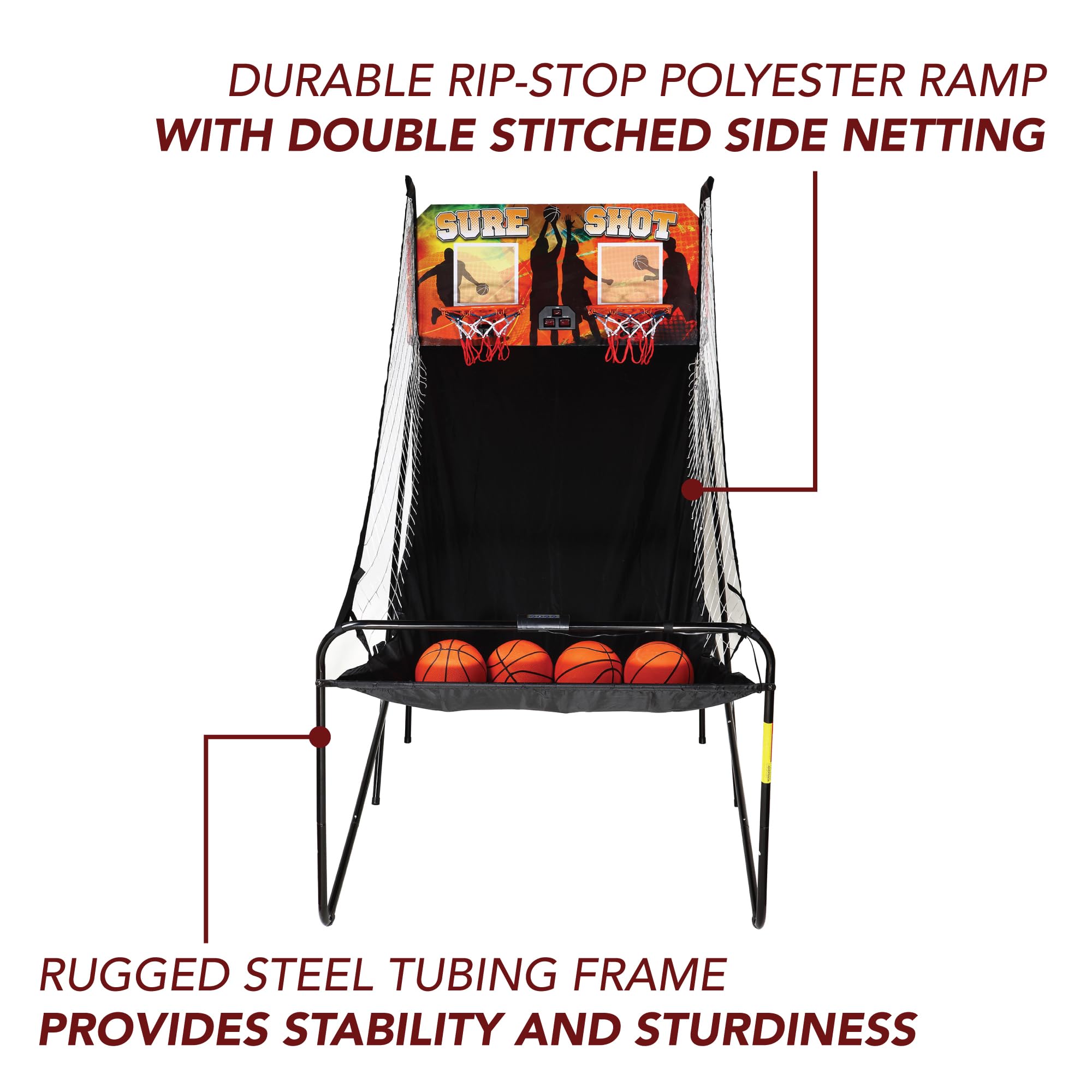 Hathaway Sure Shot 81-in Dual Basketball Arcade Game for Room - with LED Scoring, Foldable Indoor Basketball Game Design, Steel Frame, 8 Game Modes, 4 Balls, Pump & Dual Hoops - Orange/Black Finish