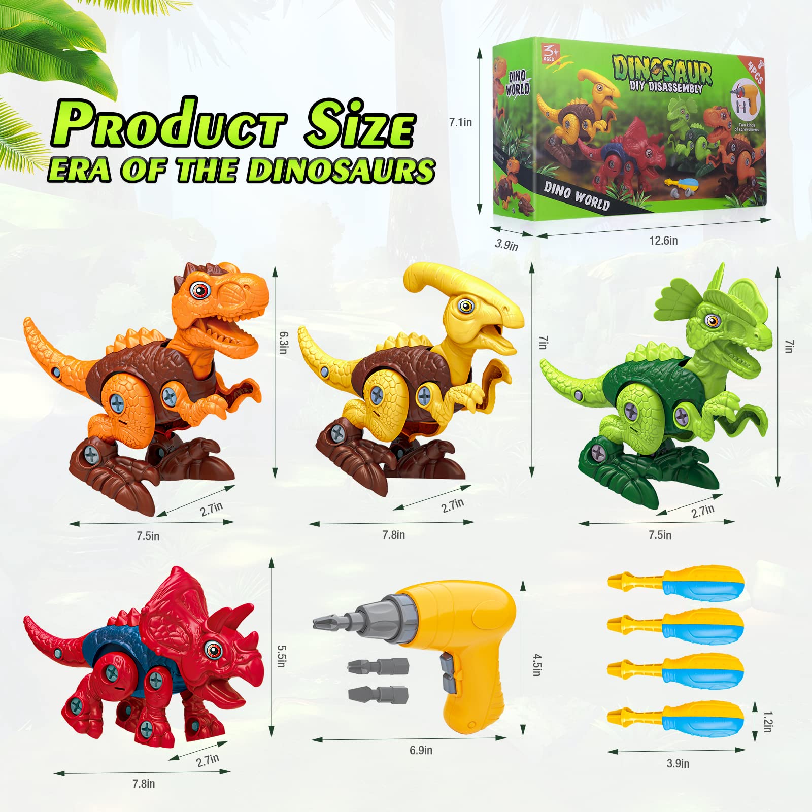 Powerextra Take Apart Dinosaur Toys, STEM Dinosaur Toy Set with Electric Drill, Educational Learning and Fun Construction for Kids Ages 3-8