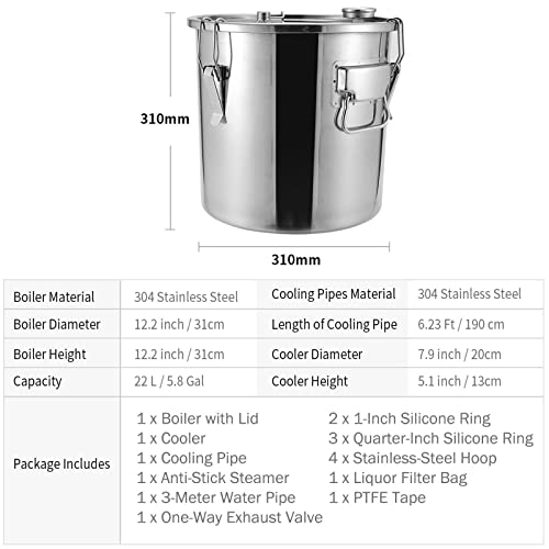 BEAMNOVA 22L 5.81 Gal Oil Still Kit, Stainless Steel Home Build-in Thermometerā¦