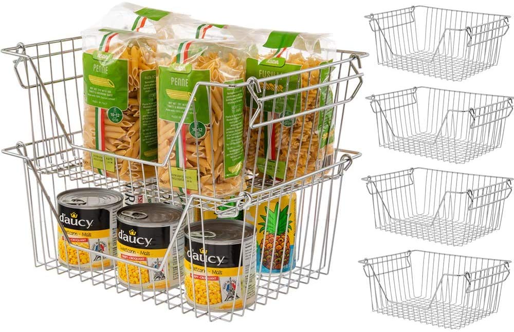 blitzlabs Stackable Wire Metal Baskets Storage Bins Fruit Vegetable Organization Pantry Cabinet Metal Bin for Kitchen Pantry Freezer Cabinet, Set of 6