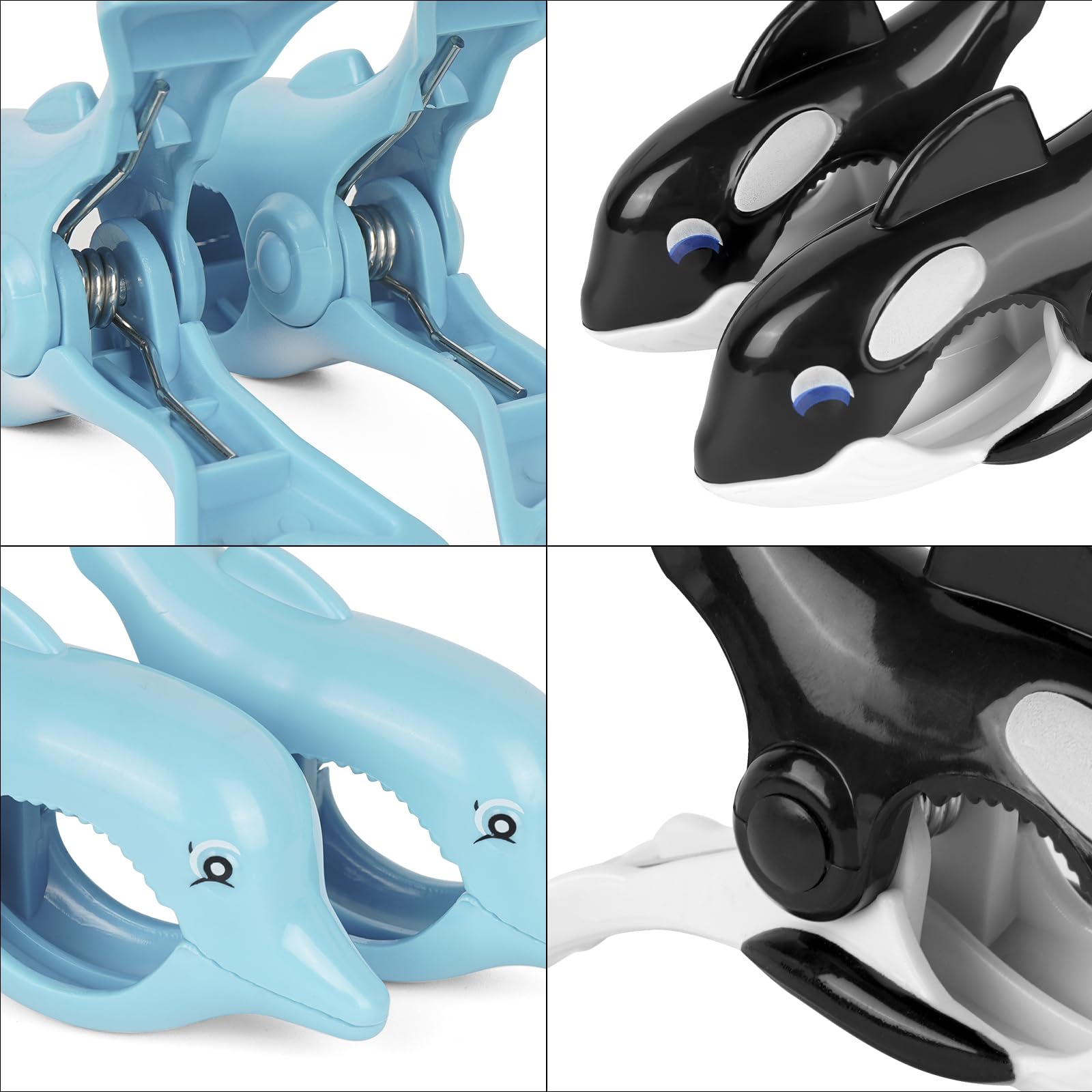 CAIRIAC Dolphin Beach Towel Clips, Windproof Plastic Clothespins, Animal Towel Laundry Clips for Beach Chair Pool Picnic Camping(4 Packs)