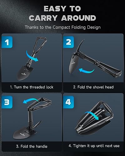 DARTMOOR Mini Folding Shovel High Carbon Steel, Portable Lightweight Outdoor Tactical Survival Foldable Mini Shovel, Entrenching Tool, Camping, Hiking, Digging, Backpacking, Car Emergency