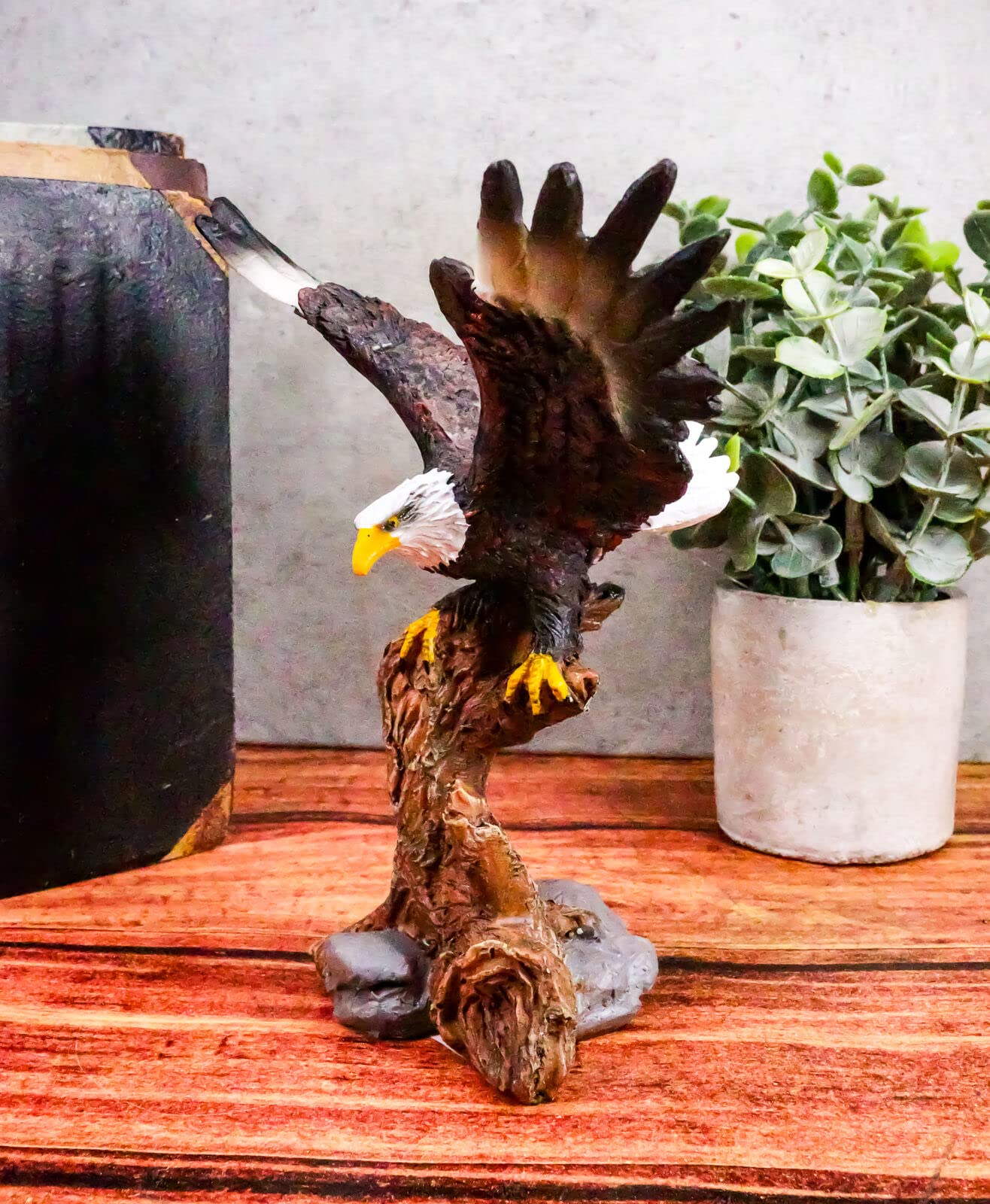 Ebros 7" Tall Bald Eagle Descending On Tree Branch Decorative Figurine As Patriotic Home And Office Decor Perching Eagles Wings Of Glory American Emblem Freedom Statues And Figurines