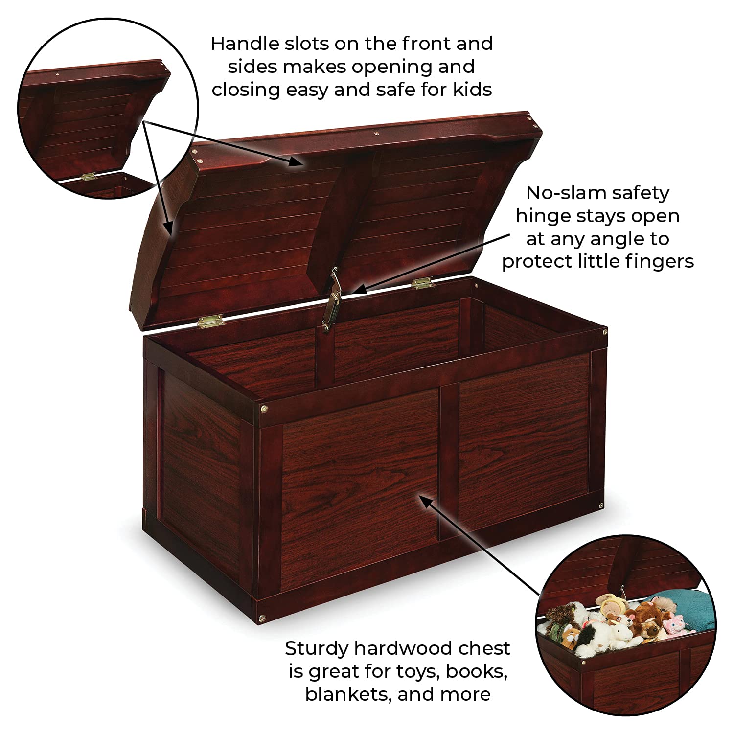 Badger Basket Kid's Hardwood Barrel Top Toy Box Storage Chest with Safety Hinge - Cherry