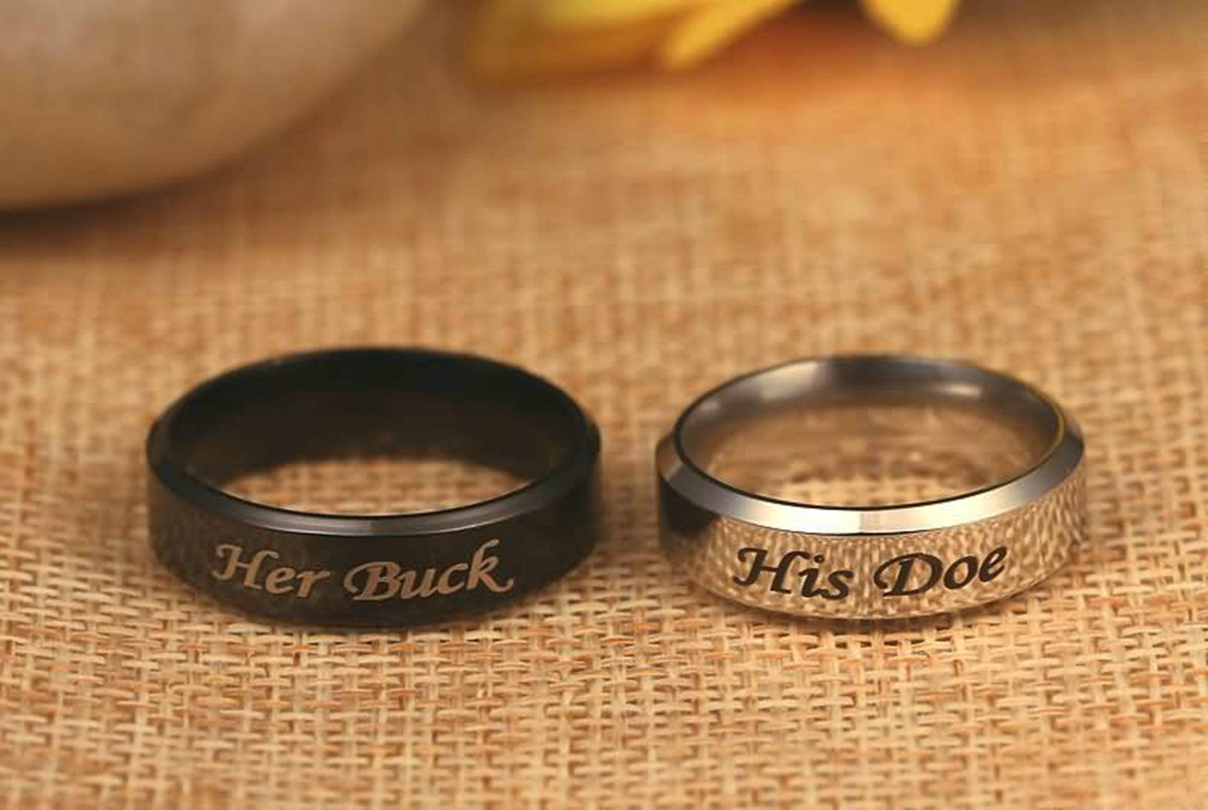 Aooaz Band Wedding Ring Ring Stainless Steel Engraved Her Buck and His Doe Camo Wedding Ring Sets His and Hers Women 5 & Men 13