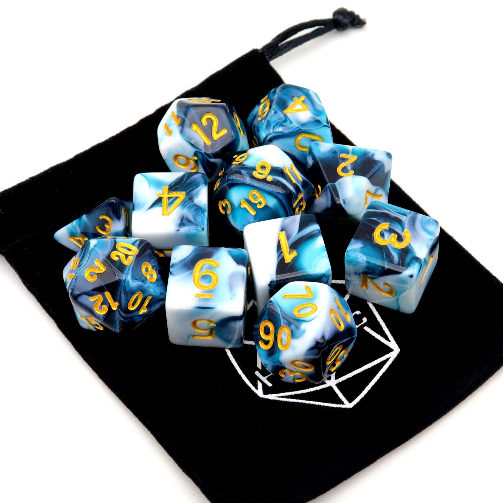Haxtec 11 PCS DND Dice Set Extra D6 D20 Polyhedral D&D Dice for RPG Dungeons and Dragons Accessories Gift-Teal White Gemini Dice