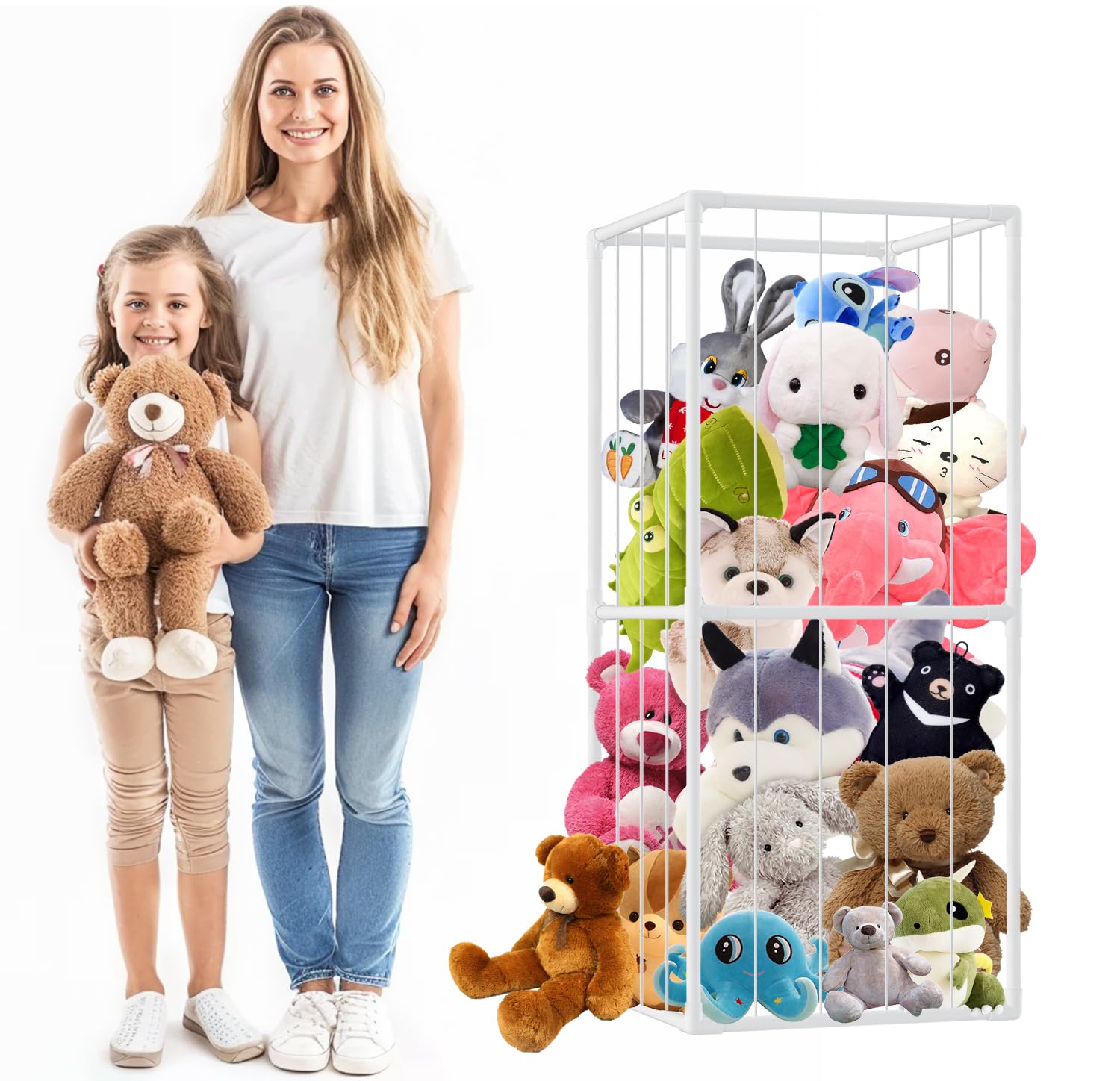 Tobbo Large Stuffed Animal Storage Zoo,Kids Toy Storage Organizer with 8 Hangers, Organizer Shelves and Nets in White