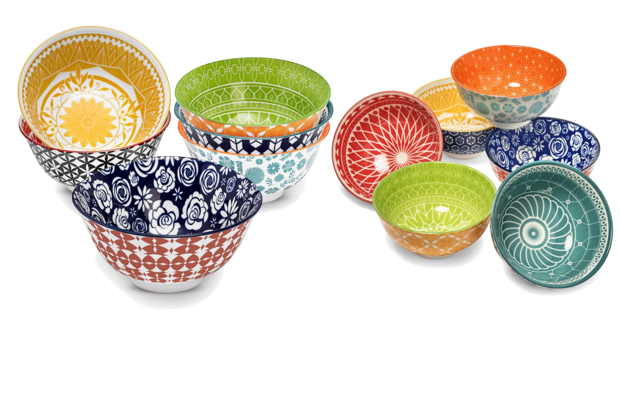 Annovero Cereal Bowls, Dessert Bowls. Cute and Colorful Porcelain Dishes for Kitchen, Microwave and Oven Safe. Bundle