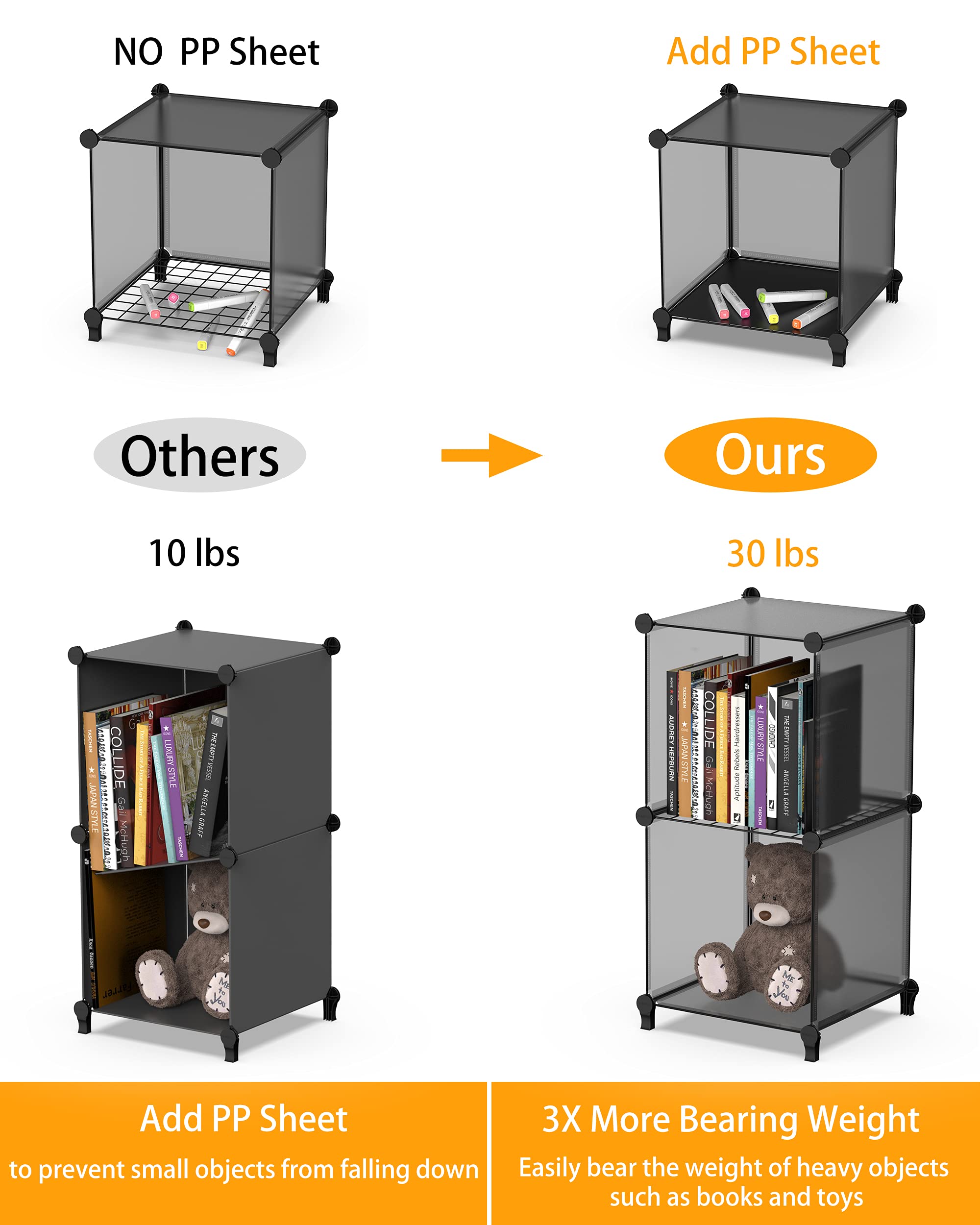 HOMIDEC Cube Storage Organizer, Heavy Duty Portable Closet Wardrobe with Door, 58in Large Closet Organizers and Storage with Hanging Rod for Clothes Yarns Toys Books Tools(20 cube grey)