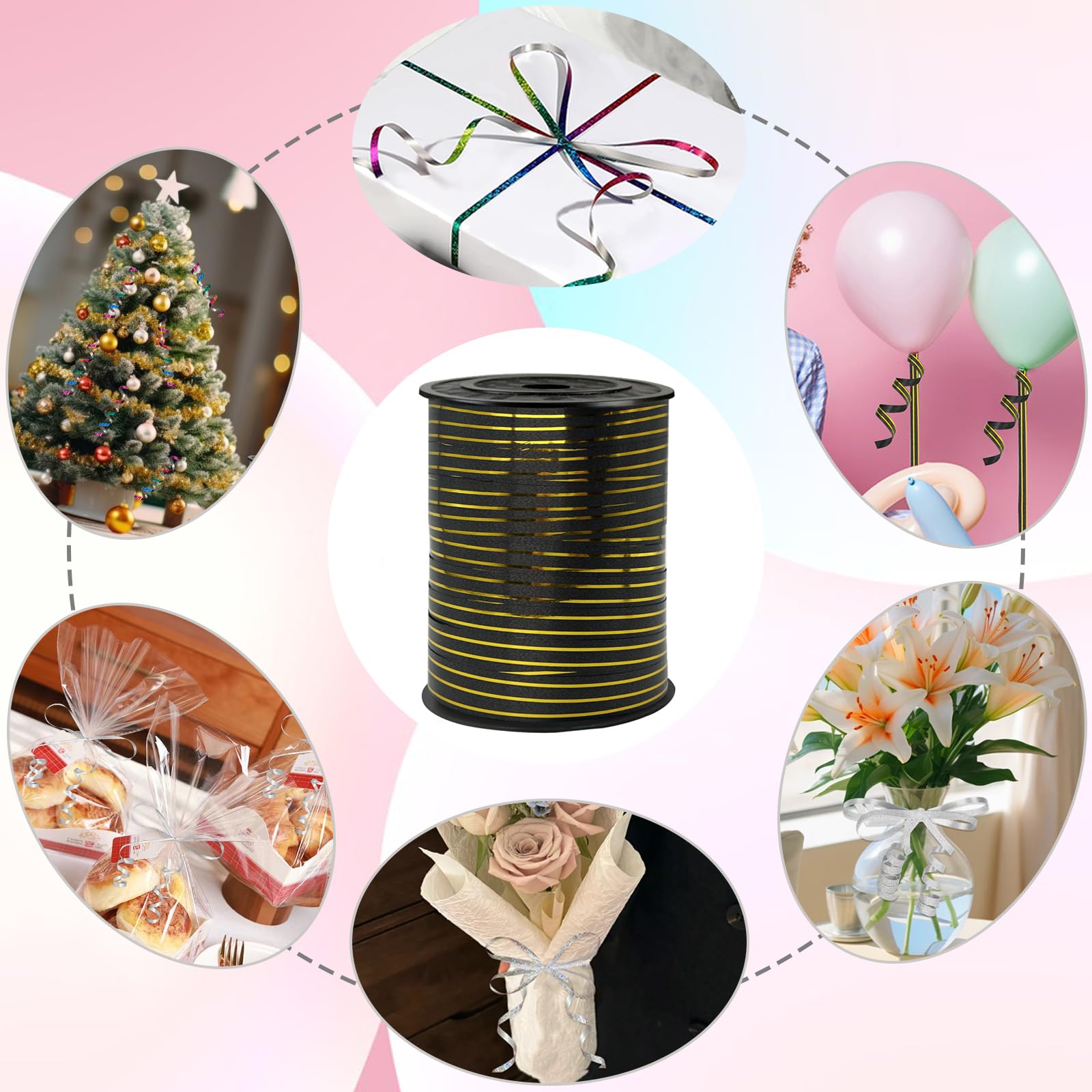 Black and Gold Shiny Curling Shiny Ribbon,219 Yard Ribbon for Balloons,Ribbon for Gift Wrapping,Curling Ribbon for Craft