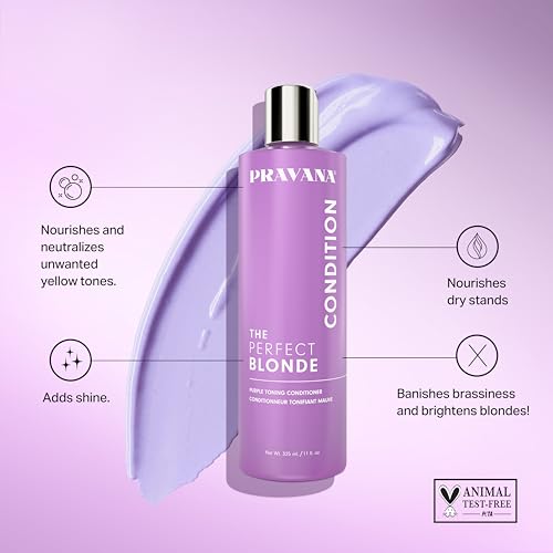 PRAVANA The Perfect Blonde Purple Toning Conditioner | Neutralizes Brassy, Yellow Tones | For Color-Treated Hair | Adds Strength, Shine, Elasticity | 11 Fl Oz