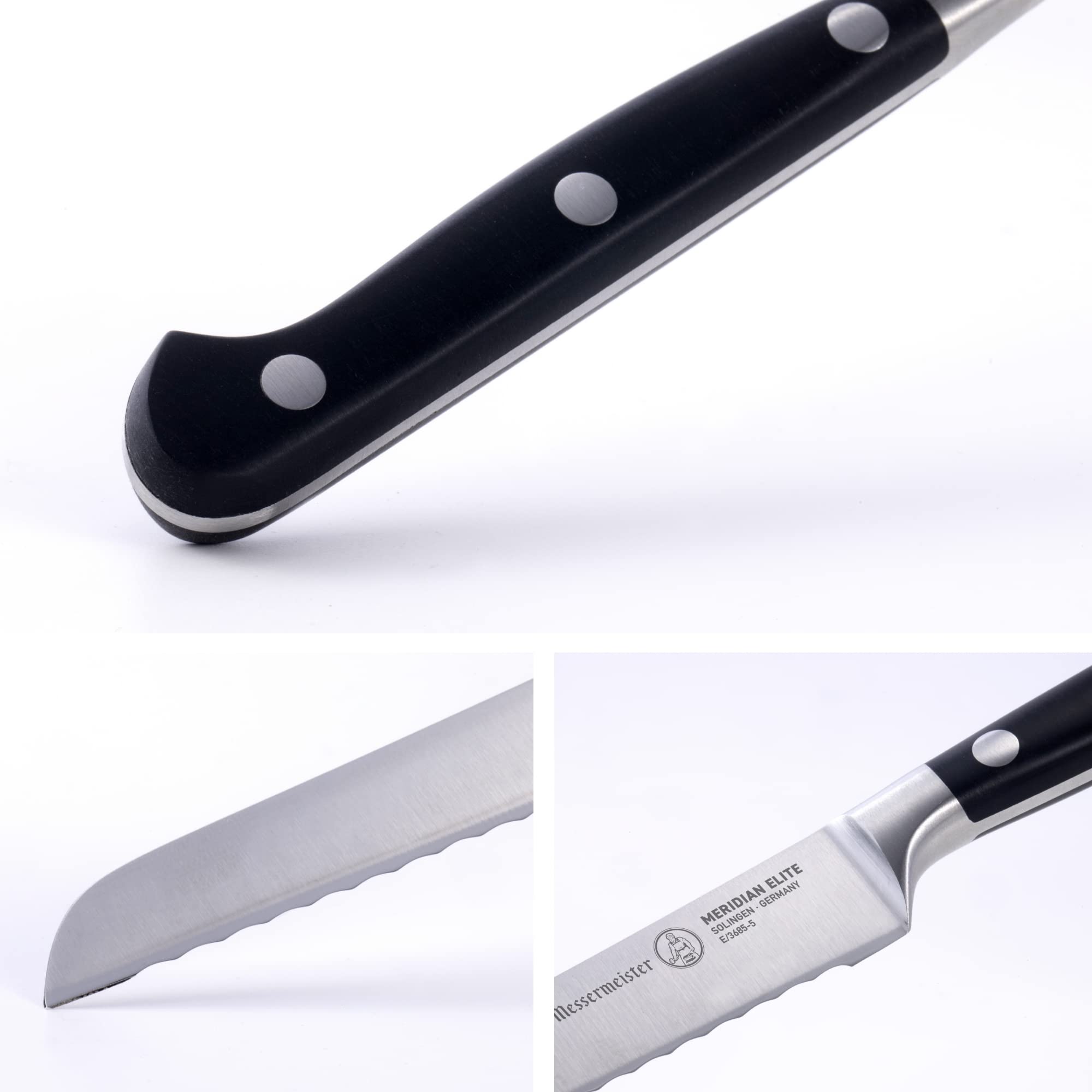 Messermeister Meridian Elite 5” Scalloped Utility Knife - Fine German Steel Alloy Blade - Rust Resistant & Easy to Maintain