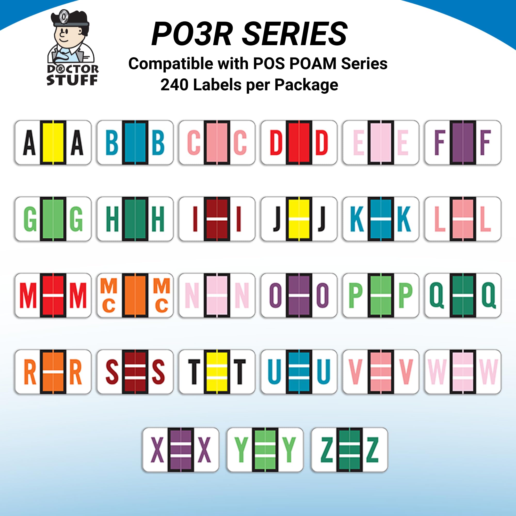 Doctor Stuff - File Folder Labels, Alphabet Letter D, Ringbook Sheets, POS 3400 - POAM Series Compatible Alpha Stickers, Red, 15/16" x 1-5/8", 240 Labels per Pack