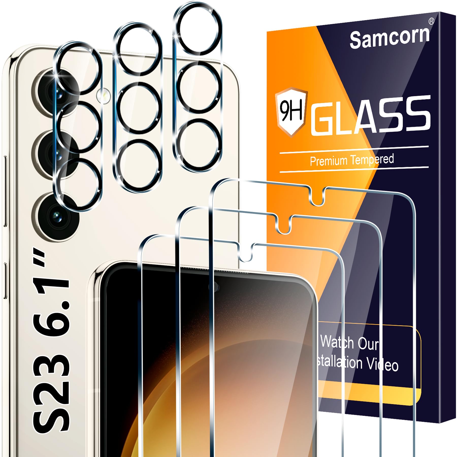 Arshek [4+3 Pack] for Samsung Galaxy S23 Glass Screen Protector, 9H Tempered Glass, Ultrasonic Fingerprint Compatible, HD Clear Case Friendly for Samsung S23 Screen Protector 5G