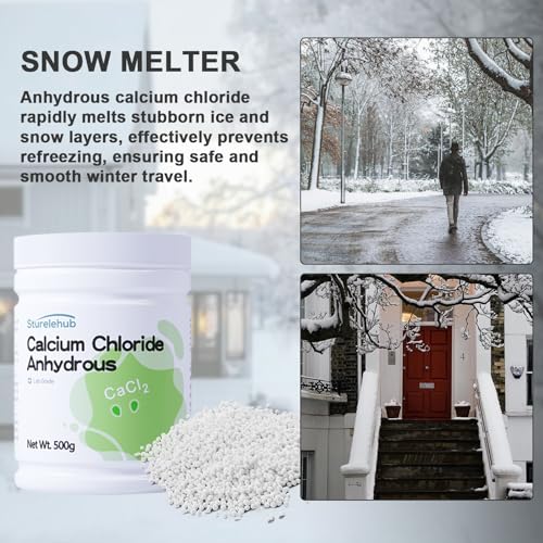 Calcium Chloride Anhydrous, 500g Lab Grade, Calcium Chloride Powder for Laboratory, Calcium Chloride for DIY Drying Agent Packet, Ideal for Snow Melter