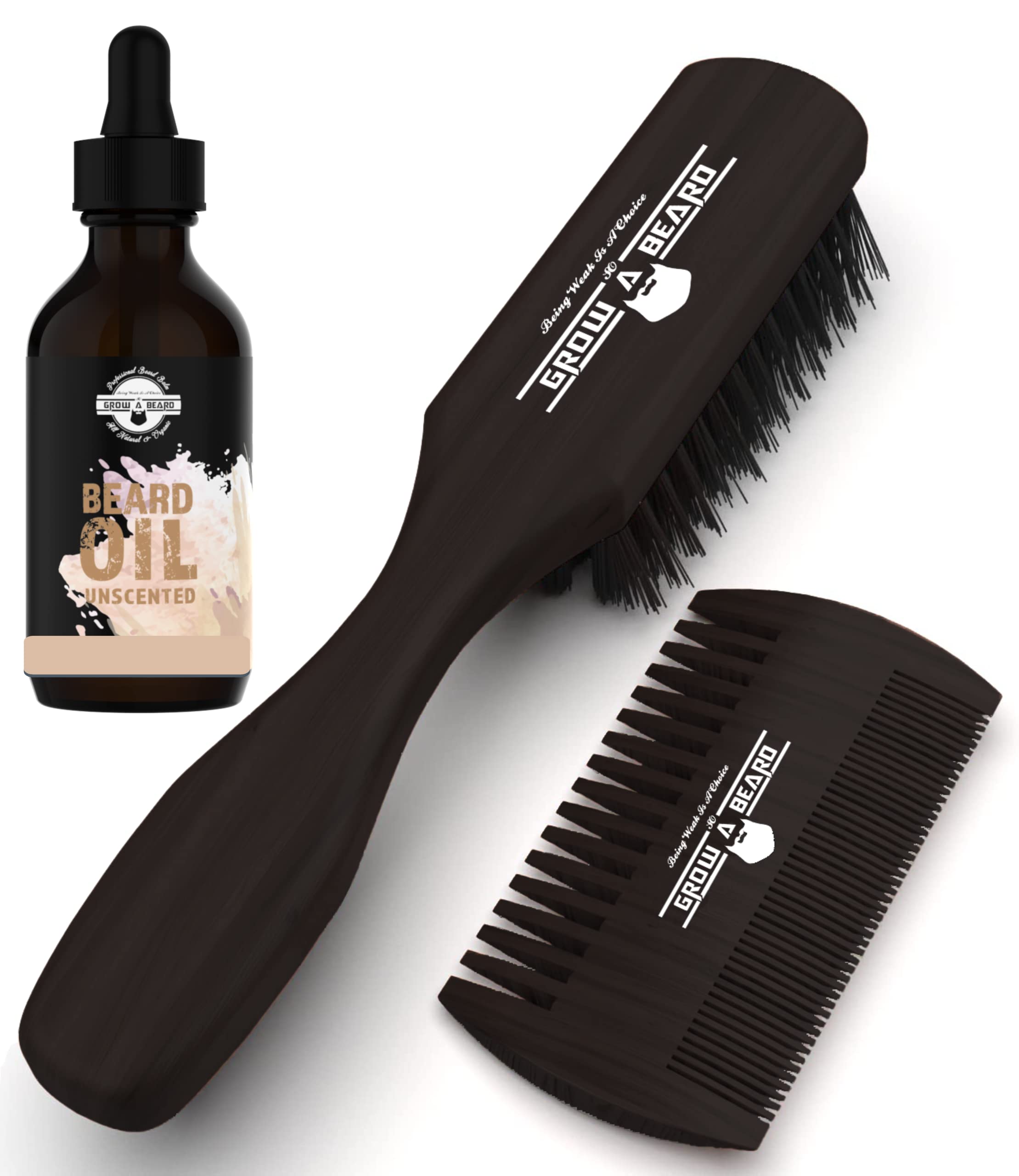 Beard Brush for Men & Beard Comb Set w/Mustache Scissors Grooming Kit, Natural Boar Bristle Brush, Dual Action Wood Comb, and Travel Bag Great for Christmas Gift
