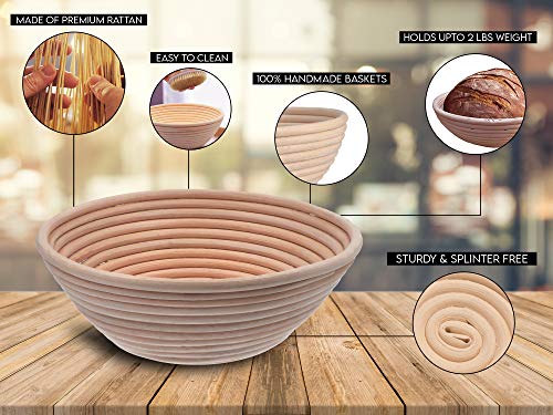 Banneton Bread Proofing Basket Set 9 Inch Sourdough Basket Bread Basket Proofing Banneton Proofing Basket for Bread Baking Sourdough Proofing Basket Bread Making Tools and Supplies Banneton Basket