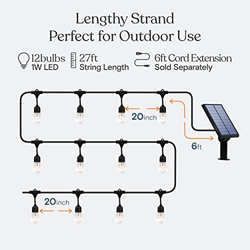 Brightech Ambience Pro Solar Powered String Lights - Commercial Grade Waterproof Patio Lights with 27 Ft Edison Bulbs - Shatterproof LED Solar Outdoor String Lights - 1W LED, Soft White Light