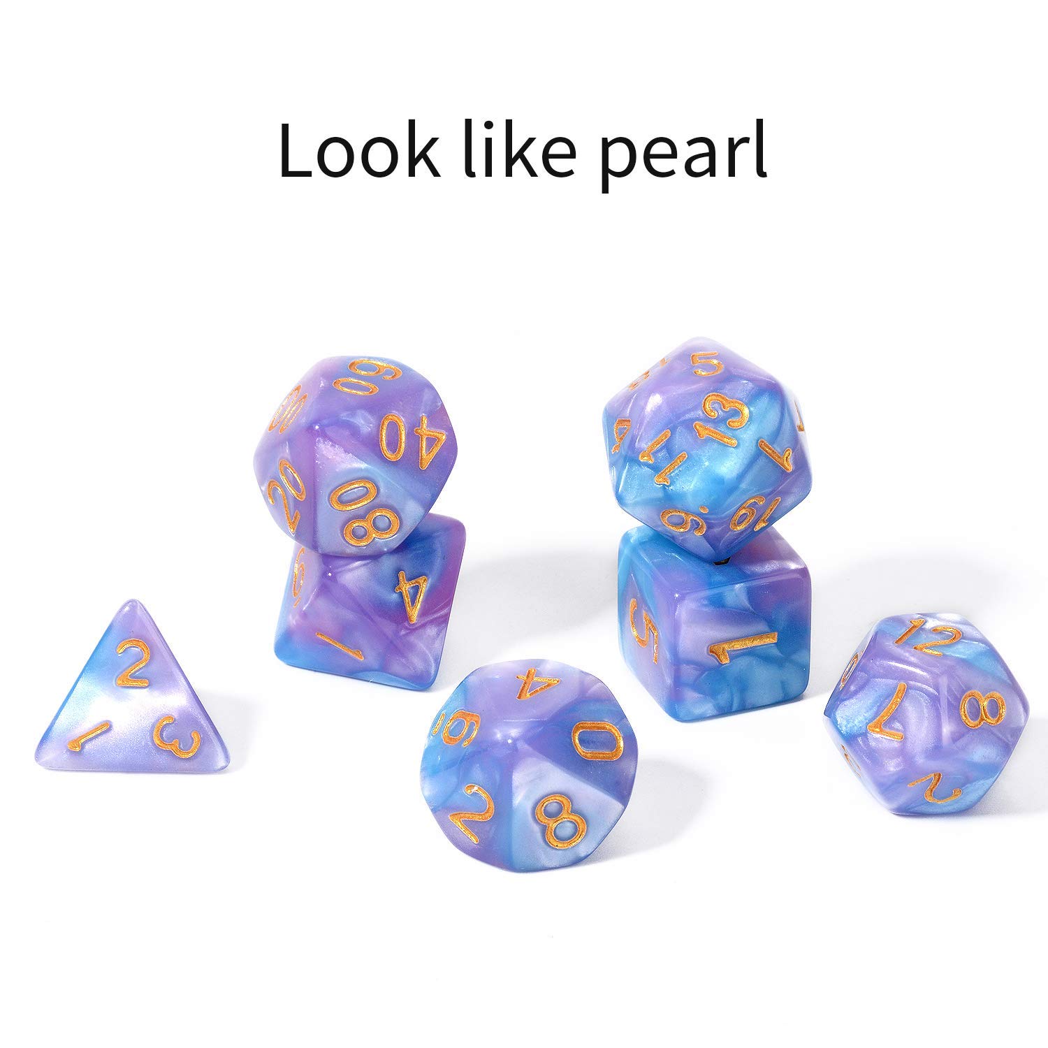 FLASHOWL Pearl DND Dice Set RPG Dice Polyhedral Dice D20 Dice D&D Dice, D12, D10, D8, D6, D4 DND RPG MTG Double Colors Game Dice DND Dice Sets 7 Set Dice for Table Gaming(7 Pieces Pink Blue)