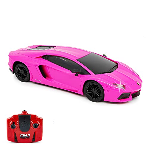 CMJ RC Cars Lamborghini LP700-4 Remote Control RC Car Officially Licensed 1:24 Scale Working Lights 2.4Ghz. Great Kids Play Toy Auto (Pink)