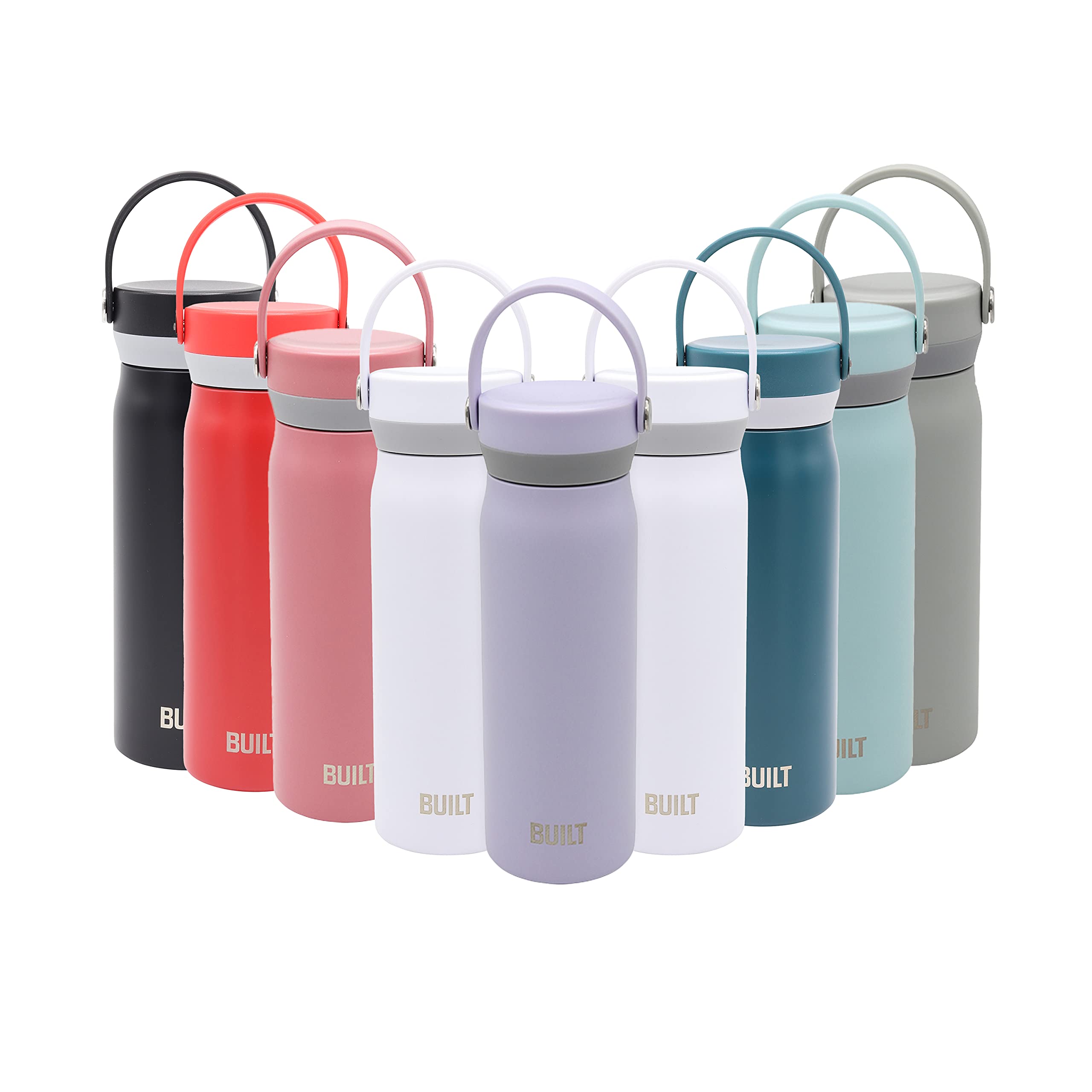 BUILT Cascade Double Wall Vacuum Insulated Stainless Steel Wide Mouth Water Bottle with Comfort Grip and Carry Handle Lid, 20 ounces, Lavendar
