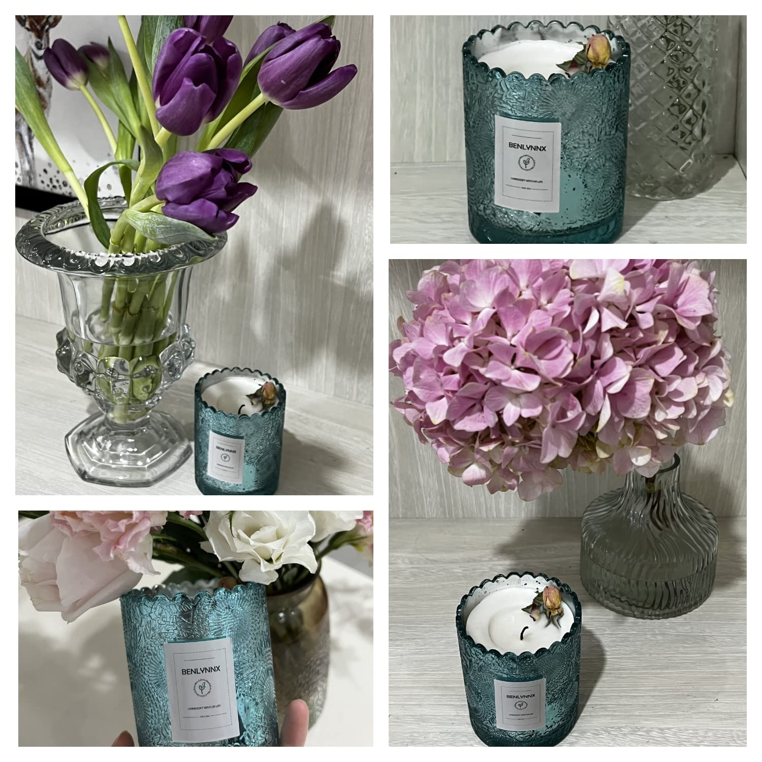 Benlynnx Glass Candle Jars, 7 OZ Clear Luxury Aromatherapy Scented Clear Candle Jars with Wick for Home, Candle Vessels Containers for Making Candles Home Decor and Gift(4 Pack)