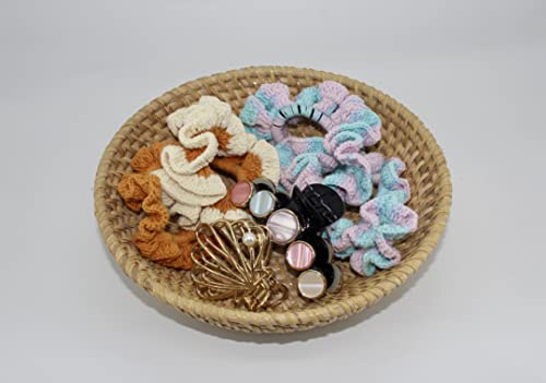 Balinesia Set of 2 Small Round Handmade Natural Rattan Baskets | Circle Countertop Handwoven Rattan for Storage and Display | Wicker Vanity Storage Tray Home Decor | Peanut Bowl