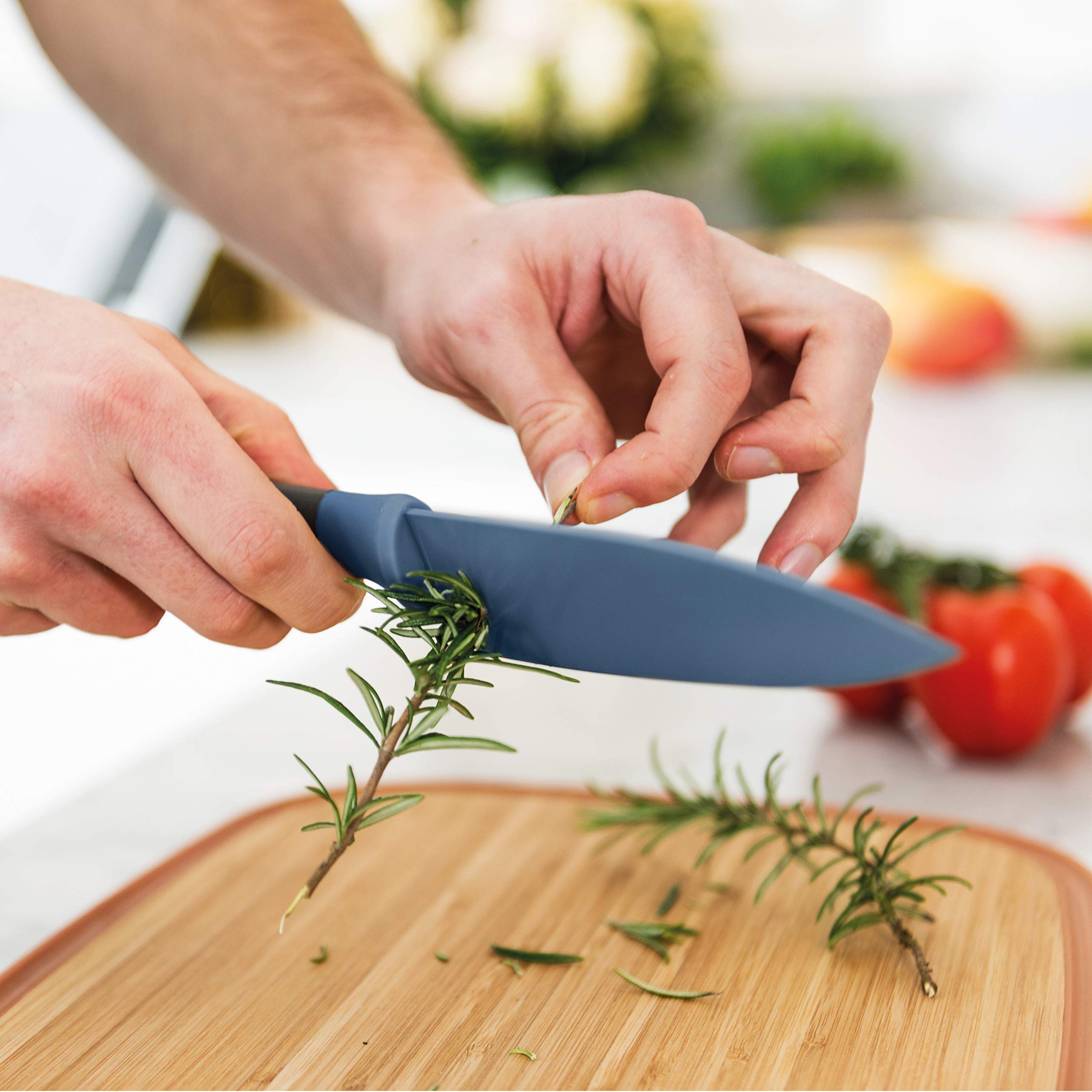 Berghoff LEO Non-stick Stainless Steel Sharp Serrated Blade Set of 3pc Knives PP Fitted Protective Sleeve Built-in Herb Stripper Soft-touch PP Soft Grip Handle
