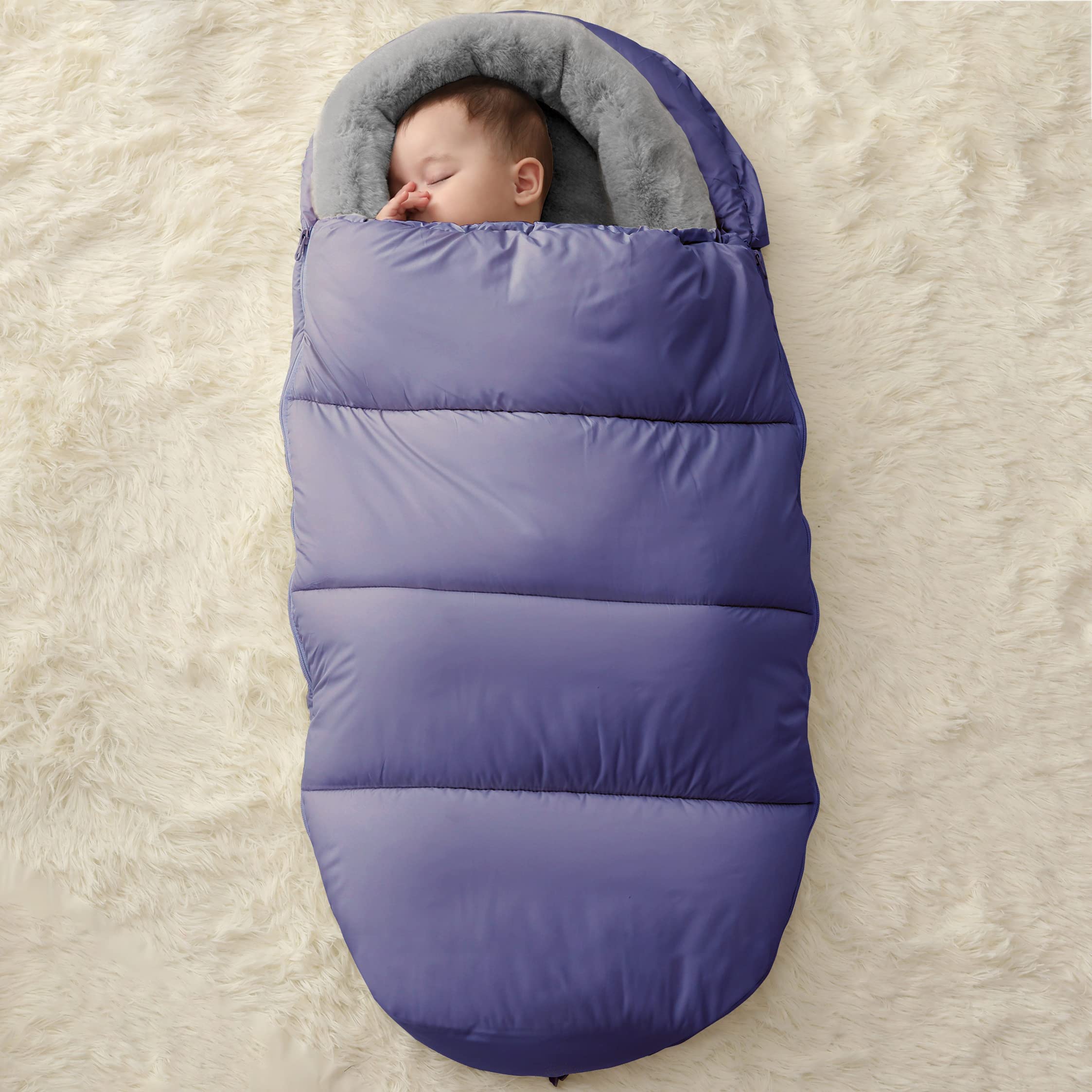 AtBabyHome Stroller Footmuff, Warm Baby Bunting Bag, Universal Stroller Sleeping Bag with Adjustable Fur Collar Scarf for Cold Winter