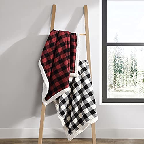 Eddie Bauer,Polyester Throw Blanket with Pillow Reversible Flannel/Sherpa Bedding Set, Buffalo Plaid Home Decor for All Seasons, 1 Count (Pack of 1), Red/Black Check