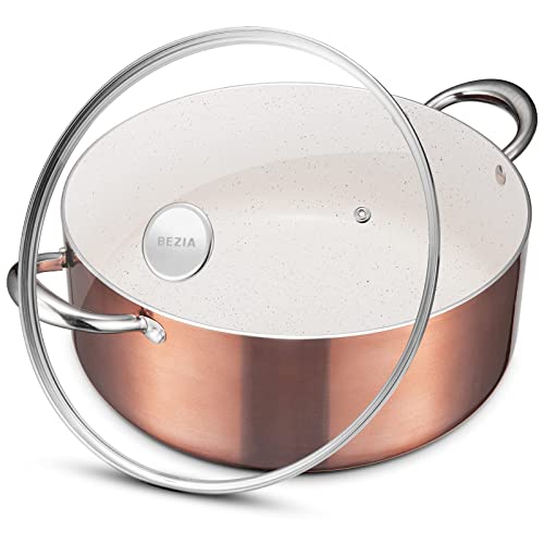 BEZIA 8 Quart Pot with Lid, Nonstick Cooking Pot with Lid, Induction Pasta Pot, Soup Pot, Large Stockpot, Stew Pot, Simmering Pot, Compatible for All Stoves, Golden