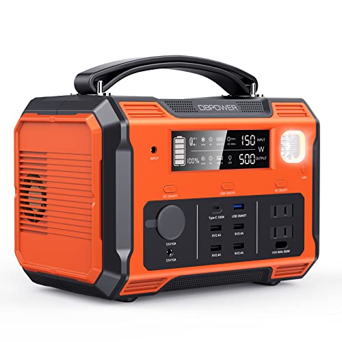 DBPOWER Portable Power Station 505Wh 500W (Peak 1000W) Outdoor Generator Mobile Lithium Battery Pack with 110V AC Outlet (Solar Panel Not Included) SOS LED for Road Trip Camping Outdoor Adventure