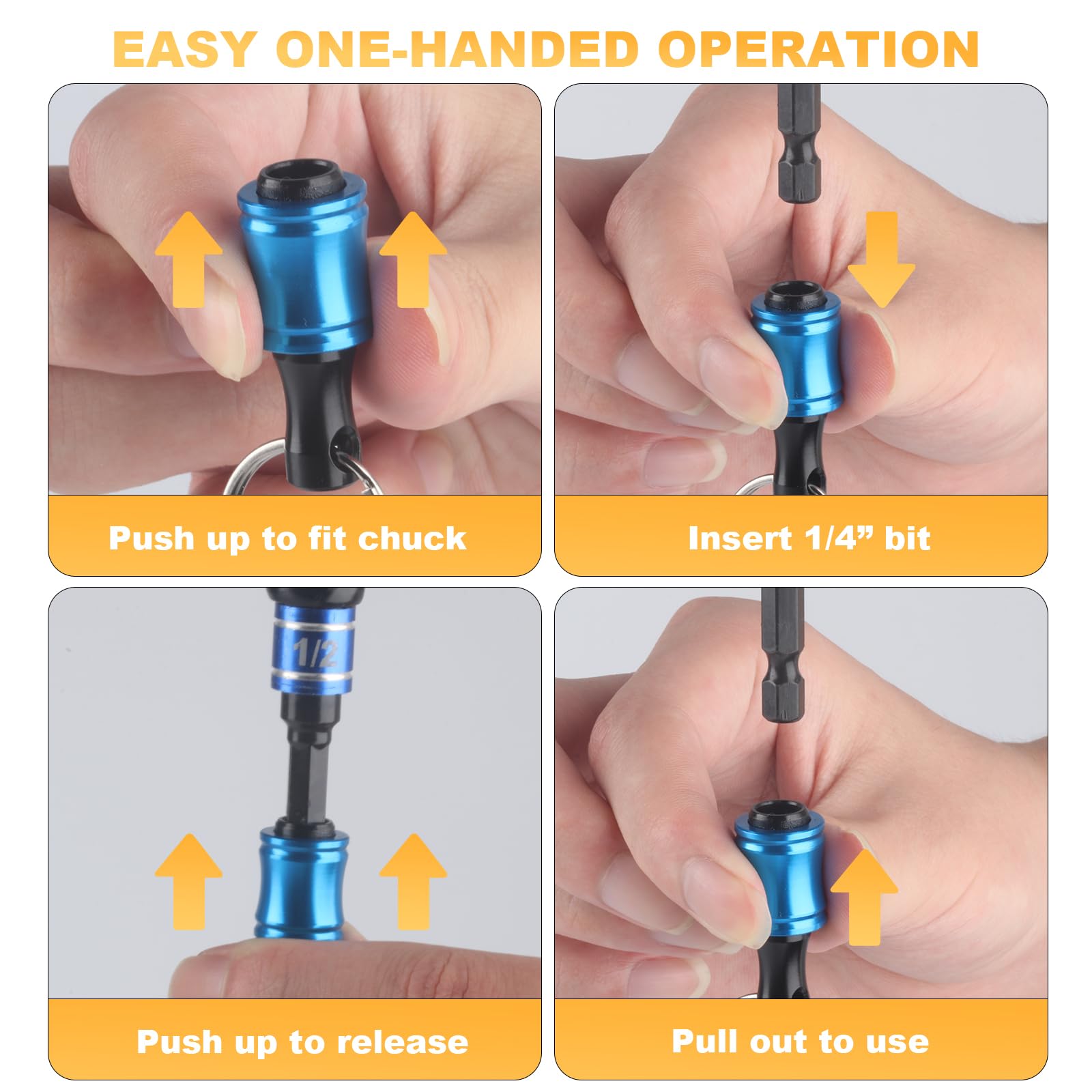 Bit Holder Key Chain 1/4” Socket, 6pcs Hex Shank Aluminum Alloy Screwdriver Bits, Portable Drill Bit Holder Keychain Light-weight Quick-change Extension Bar Drill Screw Adapter for Tools & Home