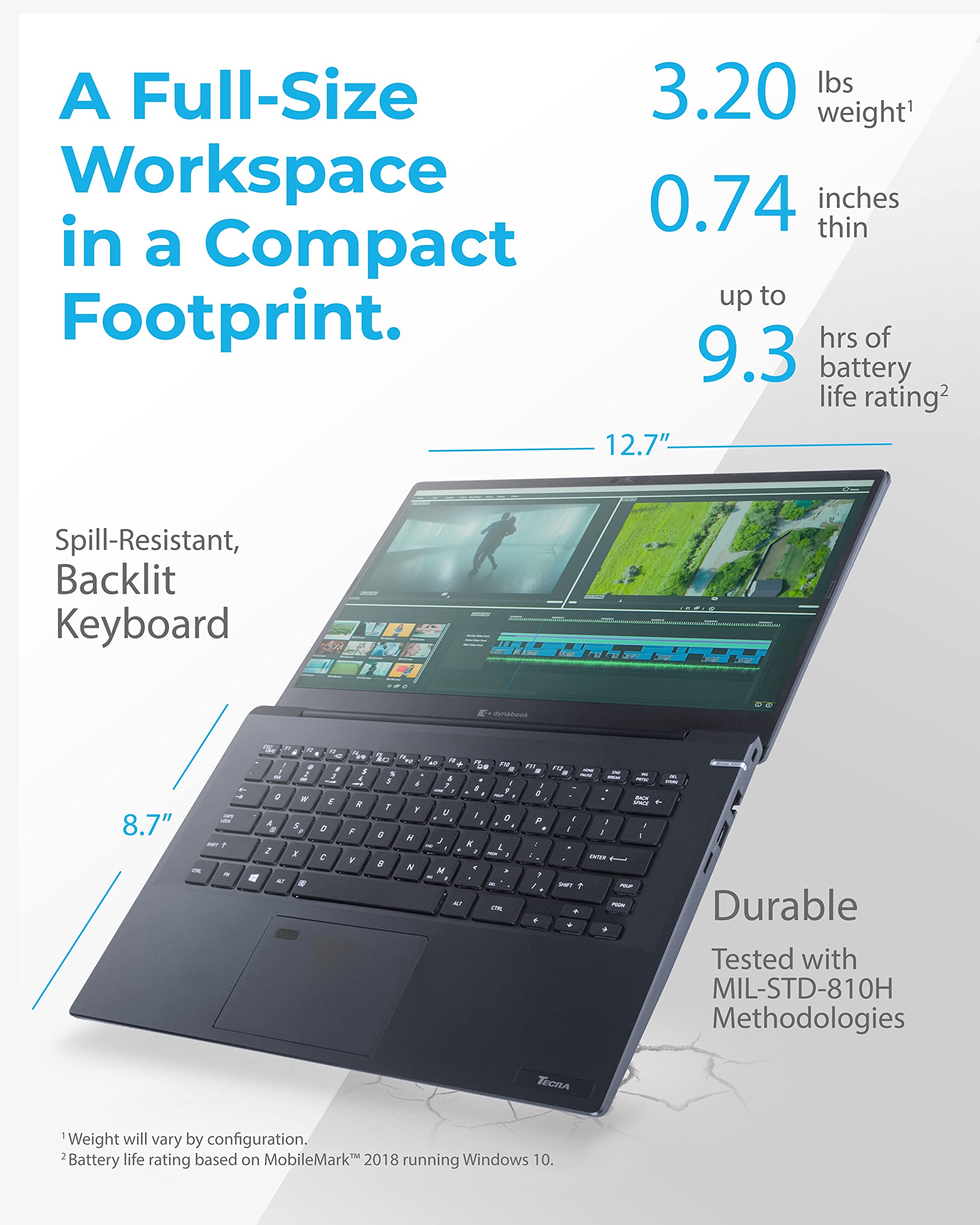 dynabook Tecra A40-J1418 Laptop, 11th Gen Intel Core i7-1165G7, Windows 10 Pro, 16 GB RAM, 512 GB SSD, 14" FHD Display, Thin & Lightweight, Spill-Resistant Backlit Keyboard (PMM10U-0CW049)