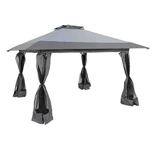 COBANA 13’x13’ Pop Up Gazebo, Outdoor Canopy Tent Shade with Metal Frame Mosquito Netting for Patio, Garden, Lawn, Backyard, Gray