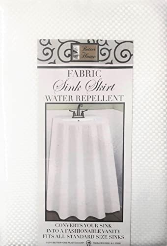 Better Home Mosaic Fabric Sink Skirt, Self Stick, Water Repellent, White