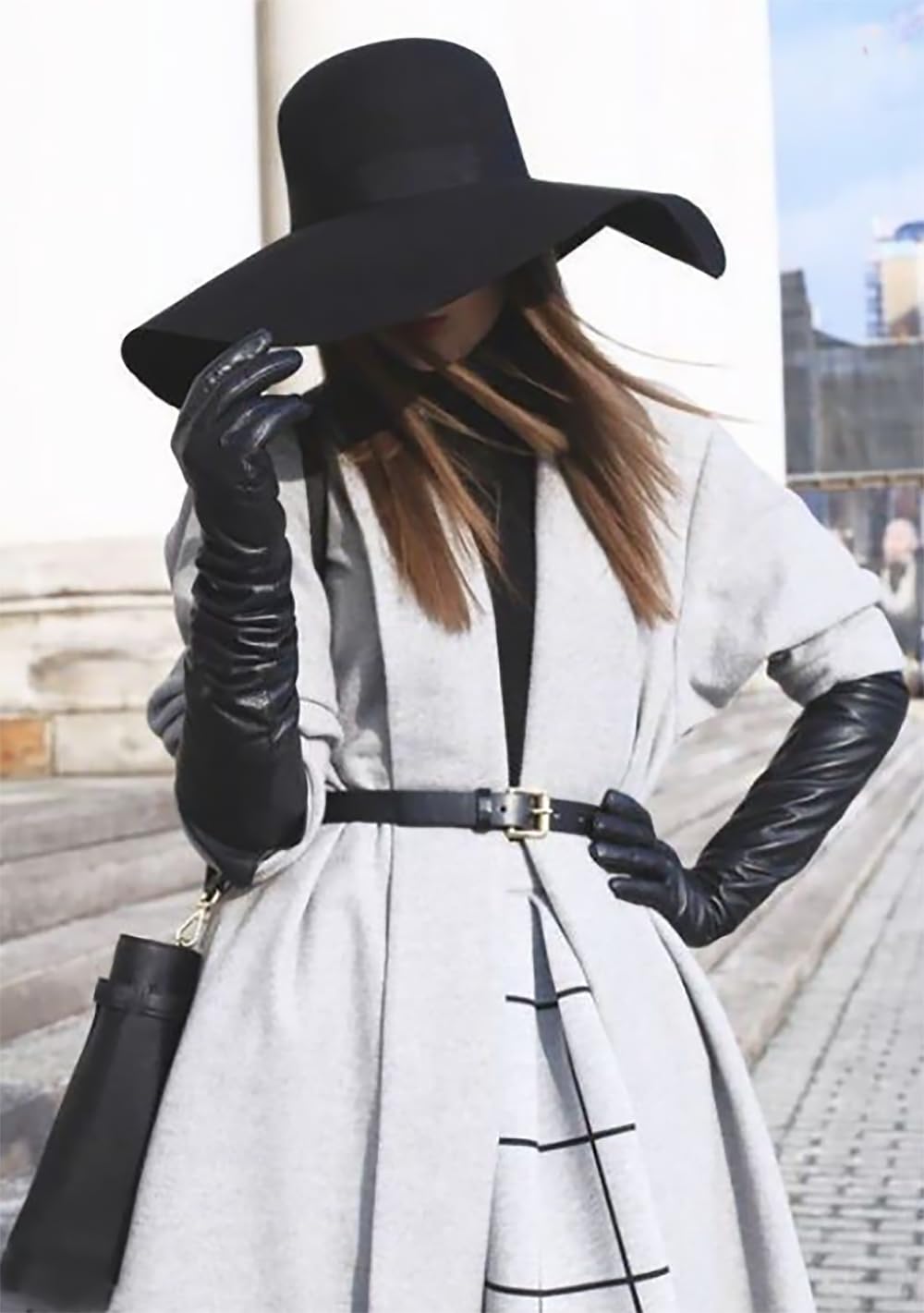 DooWay Long Leather Gloves Women Black Touchscreen Elbow Length Gloves 20 inches Winter Warm Opera Gloves Evening Costume Cosplay