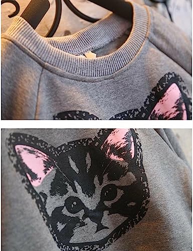 puseky Toddler Kids Girls Cute Cat Sweatshirt Tops & Pants Tracksuit Outfits Set (3T-4T, Grey)