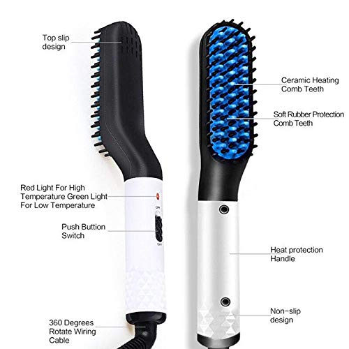 Beard Straightener for Men,Electric Anti-Scald Heated Beard Brush Straightener,Straightening Comb for Men,Dad Gifts(White)