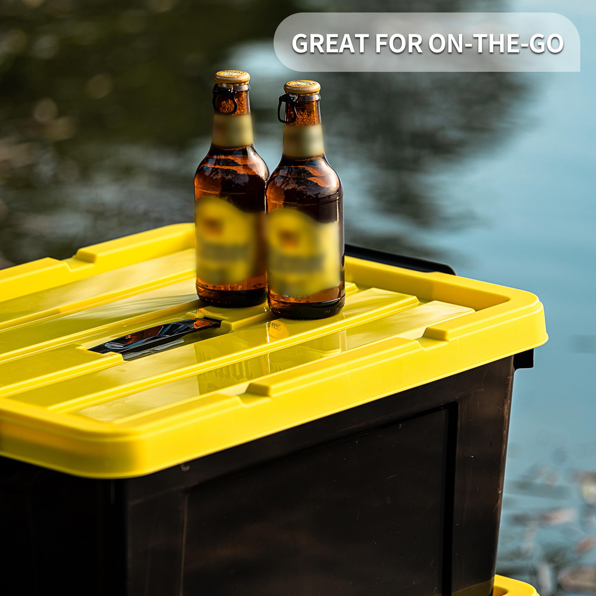 Cetomo 95Qt*6 Durabilt Flip Lid Stackable Heavy Duty Tough Storage Container Tote, Plastic Storage Bins, Storage Box, Black Base with Yellow Lid (6 Pack)