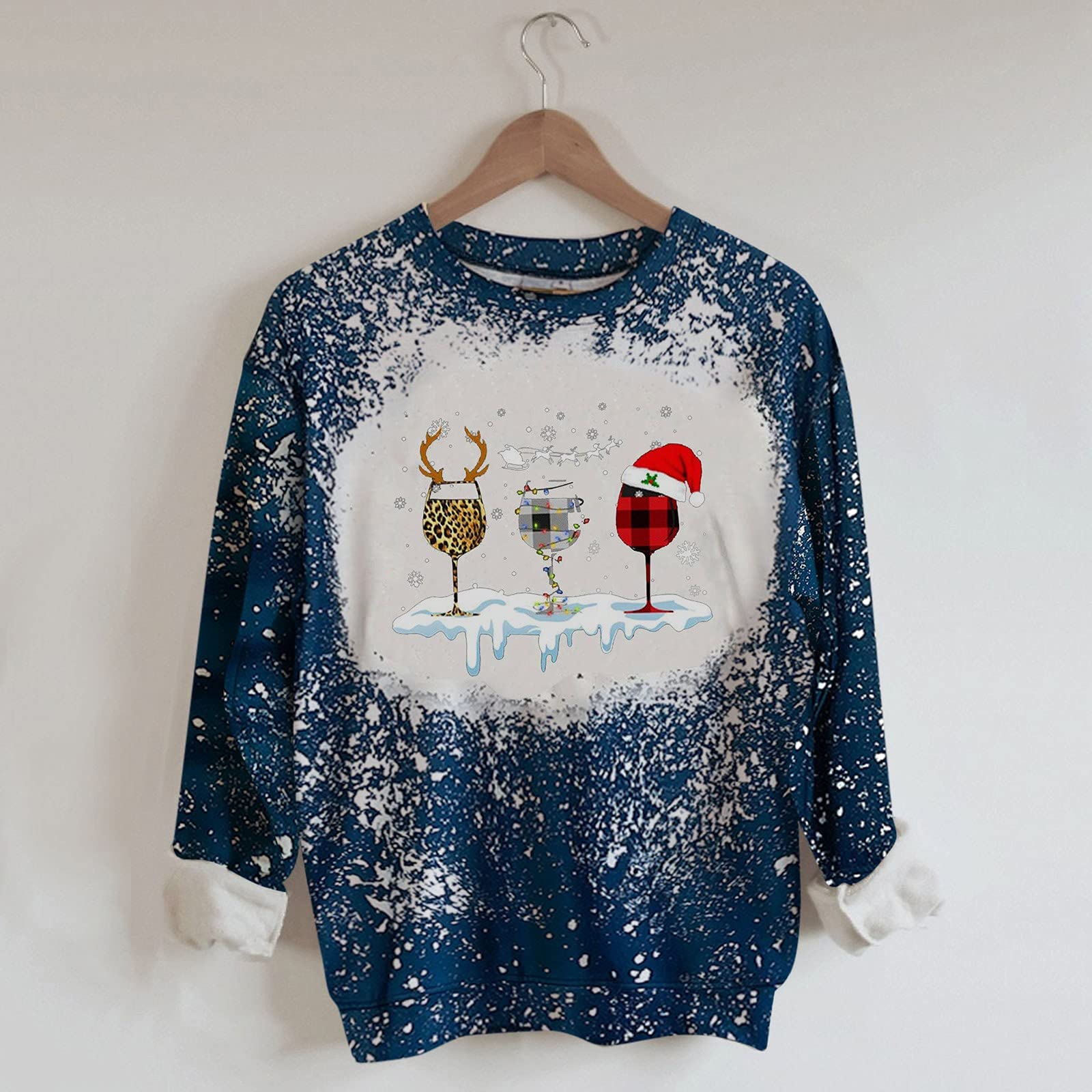 Balakie Christmas Sweaters for Women, Cute Gnome Printed Sweatshirts Tie Dye Pullover Crewneck Long Sleeves Brown
