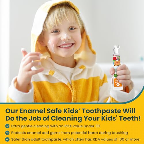 Pearlie White All Natural Fluoride Free Kids Toothpaste 1.58oz/45gm | Extra Gentle Enamel Safe Toothpaste | Helps Fight Against Plaque Formation | Under 30 RDA | Natural Strawberry Flavor