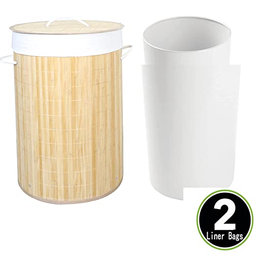 Bamboo Round Clothes Laundry Hamper with Lid 2 Removable Liner Bags,Handwoven Bamboo Laundry Basket with Easy Carry Handles,Large Clothes Basket for Clothes,Bedroom, Toys in Bathroom, Beige