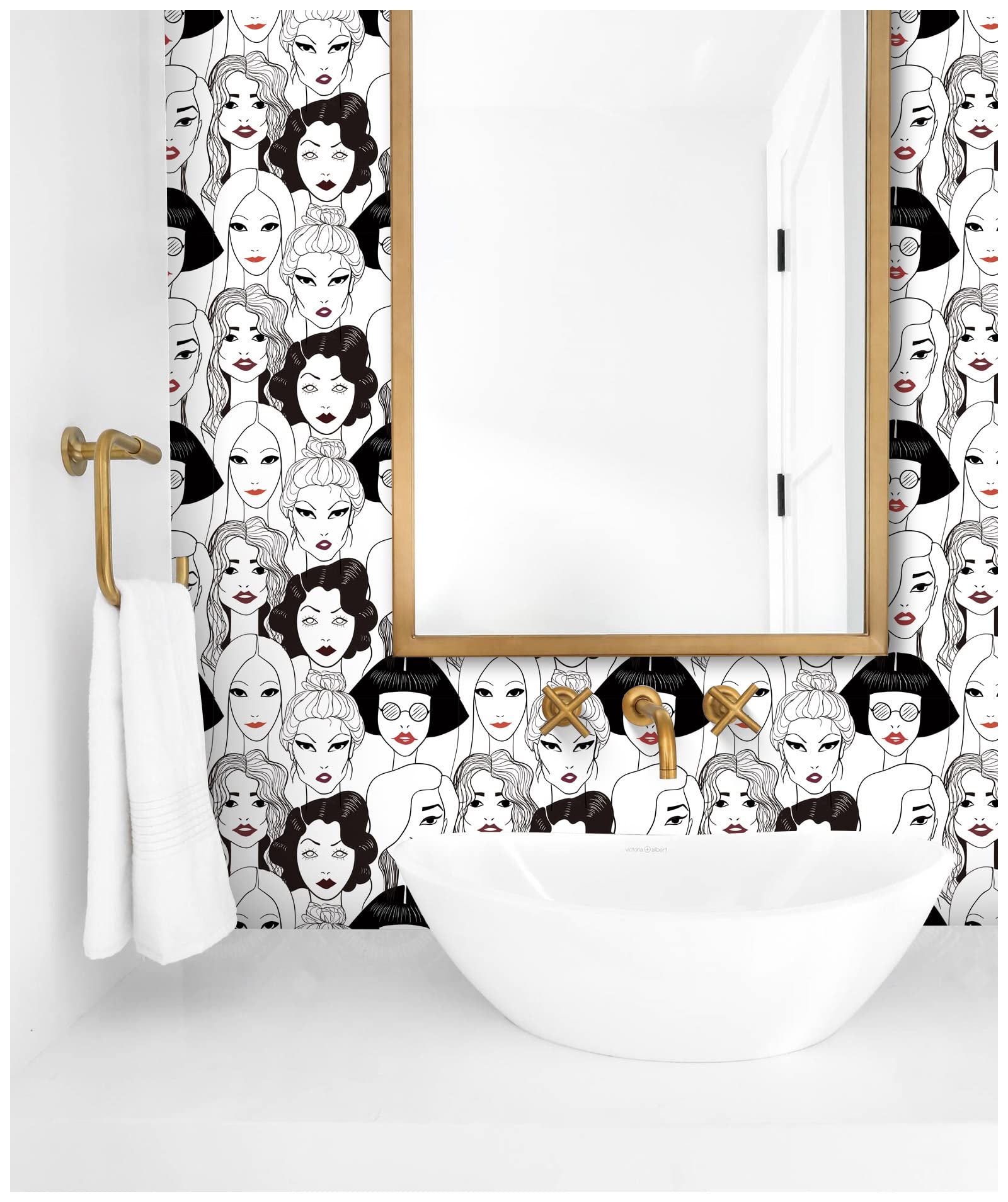 HAOKHOME Modern Peel and Stick Wallpaper Cool Ladies Black/White/Red Lips Removable Vinyl Self Adhesive Contactpaper 17.7in x 9.8ft