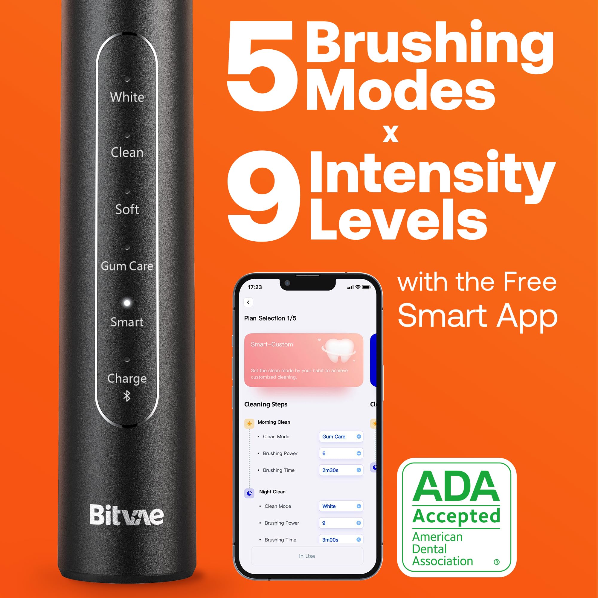 Bitvae Sonic Electric Toothbrush with Pressure Sensor,ADA Accepted… (Blue, SmaatS2)