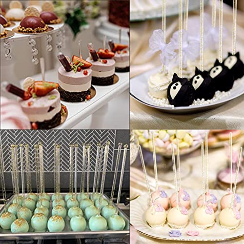 Ball Head Stirrer Disposible Plastic Round Top Crystal Swizzle Sticks ,Crystal Cake Pops, Cocktail Coffee Drink Stirrers 100 Pieces (Clear Gold Glitter)
