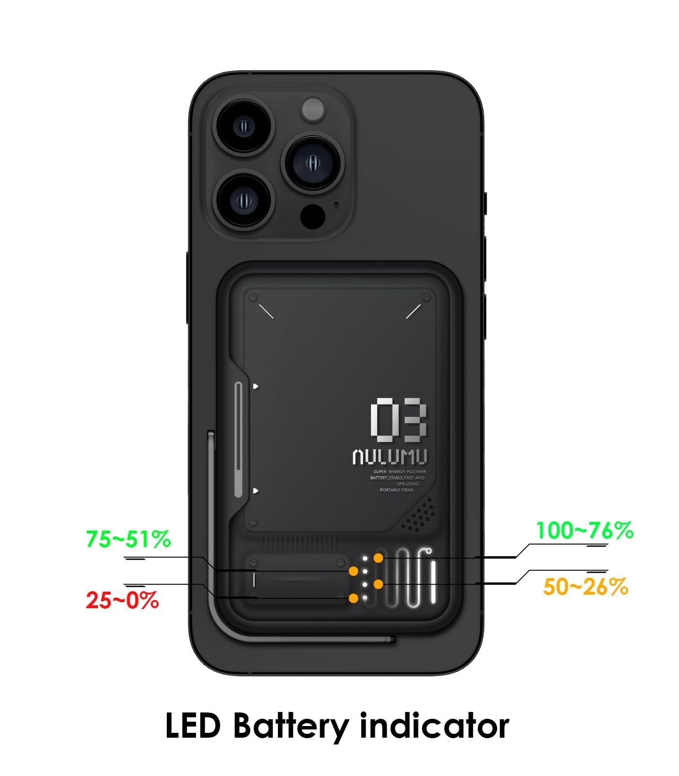 Aulumu M03 Wireless Magnetic Battery [for MagSafe] with Stand Battery Pack 3,500mAh, Wireless Portable Charger Compatible with iPhone 15/14/13/12 Series - Black